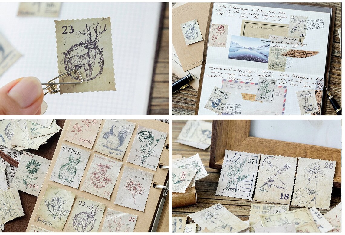 45 Vintage Postage Stamp Sticker Field & Forest Antique Forest - Etsy