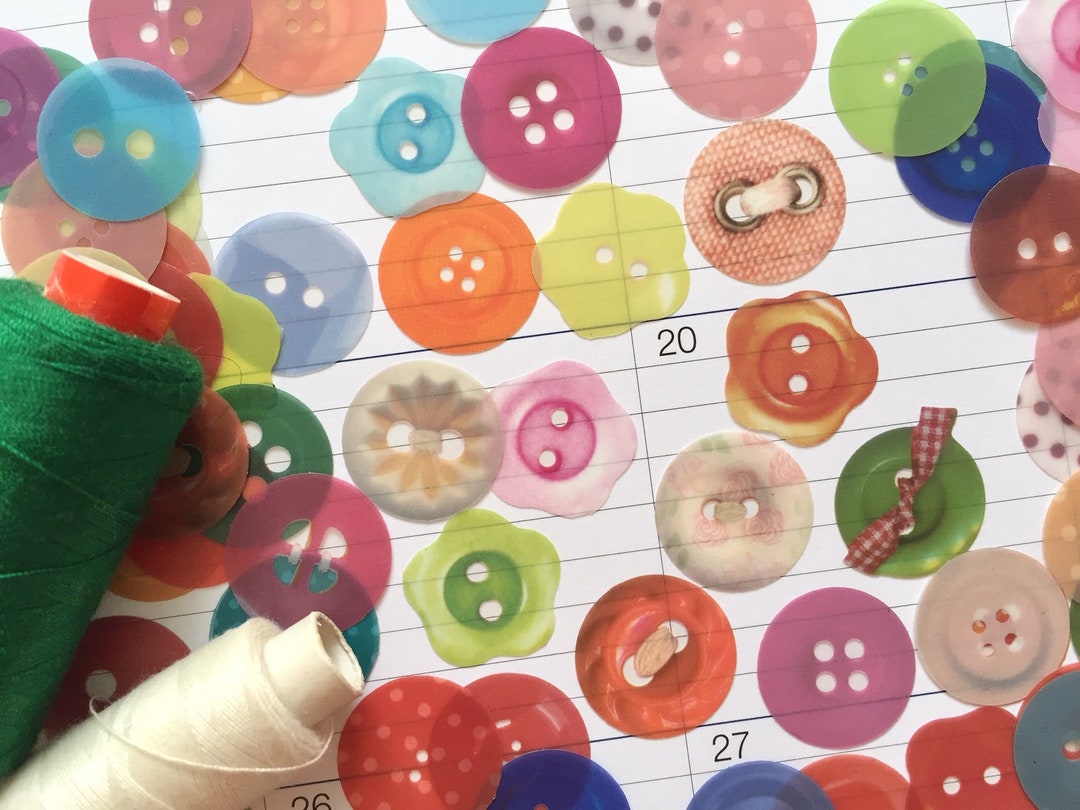 90 Colorful Buttons Stickers 2D Button Craft Button Art Flower Button ...