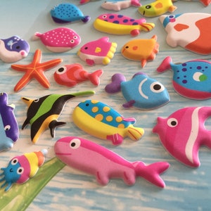 Mini Colorful Fish Puffy Sticker Cute Tropical Fish Rare Deep Blue Sea ...
