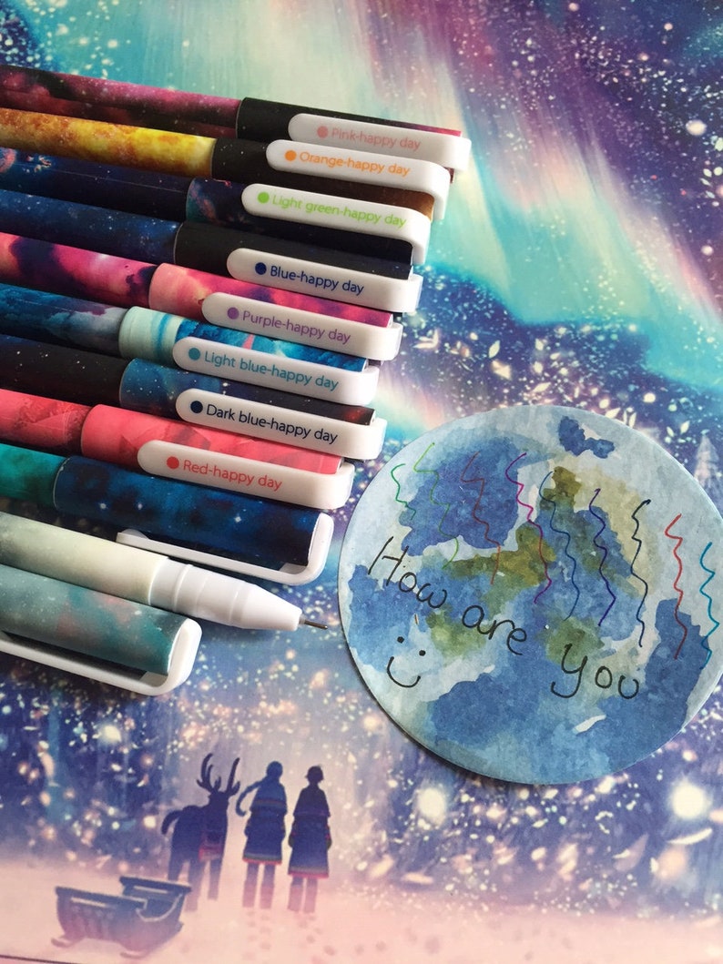6 or 10 Galaxy Cosmic Gel Pens Starry Sky Universe Color Ink Pen Set ...