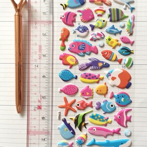 Mini Colorful Fish Puffy Sticker Cute Tropical Fish Rare Deep Blue Sea ...