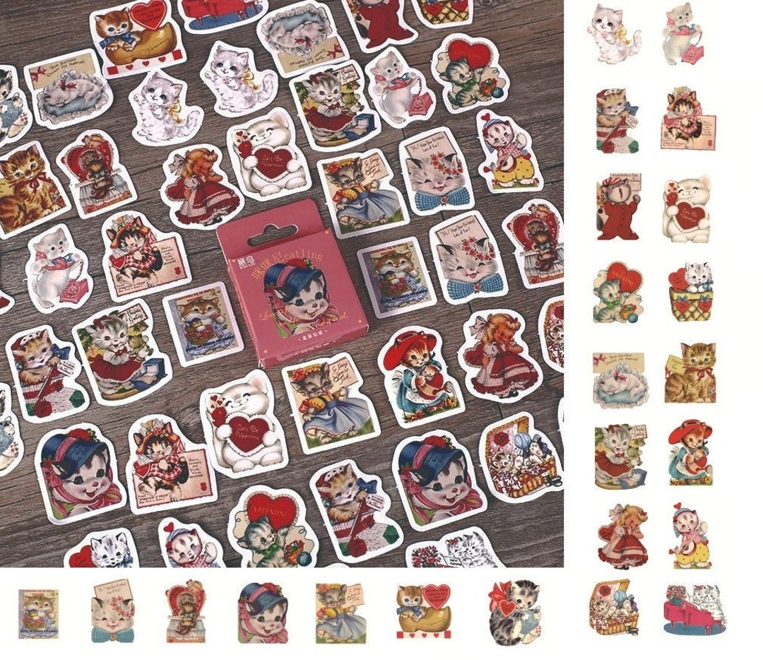 46 Adorable Retro Cats Sticker Cat Themed Vintage Flower Cat Pet Cat ...