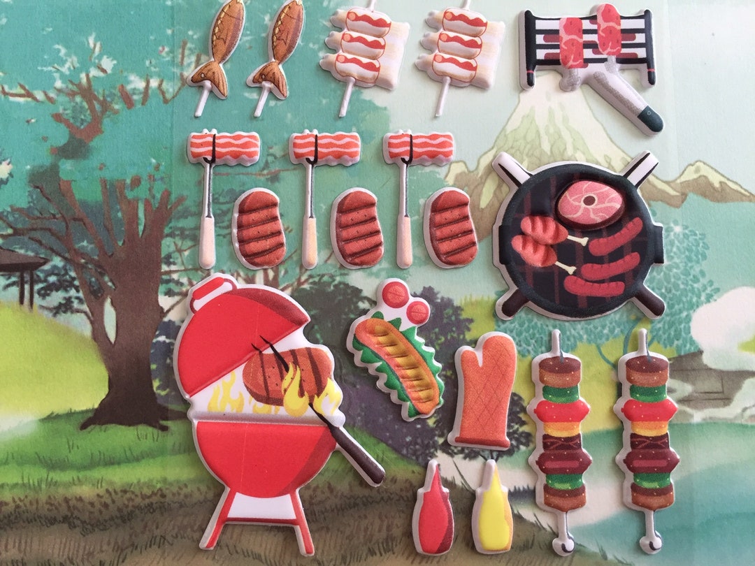 BBQ Barbecue Puffy Sticker 42 Cute Barbecue Party Food Mini Stick Juicy ...