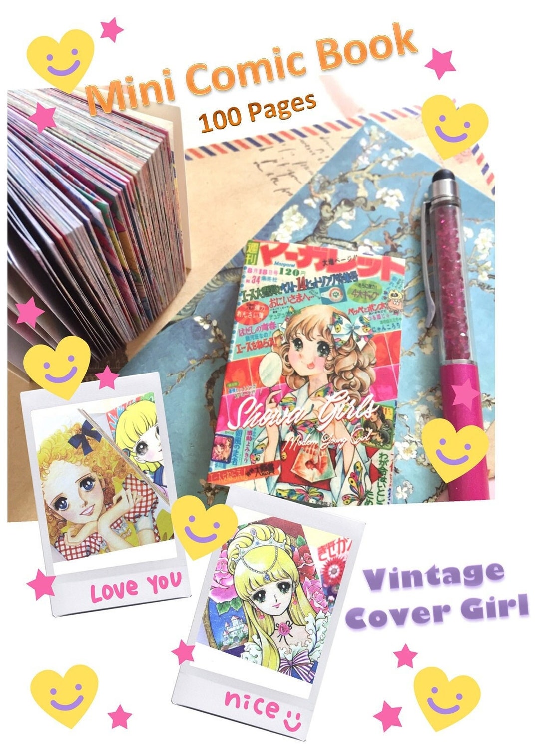 Retro Japanese Comic Girl Mini Book Vintage Cover Girl Teen Girl Cute ...