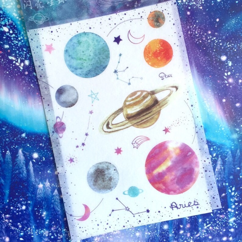 2 Sheets Solar System Planets Stickers Outer Space Moon Earth | Etsy