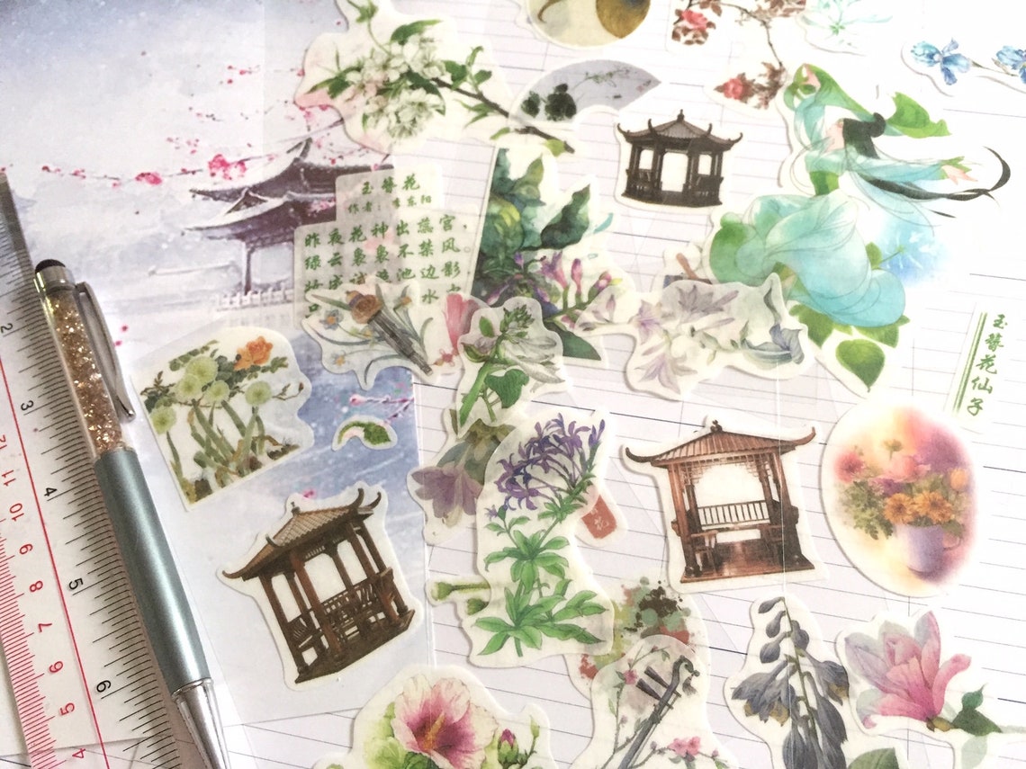 Set of 6 Oriental Flower Art Stickers Traditional Flower - Etsy