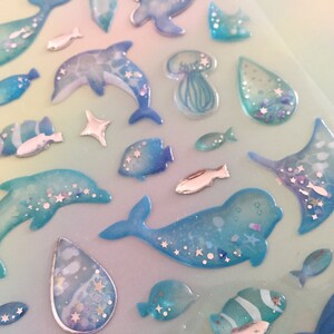 Light Blue Sea World Sticker Underwater Decor Blue Dolphin Jellyfish ...