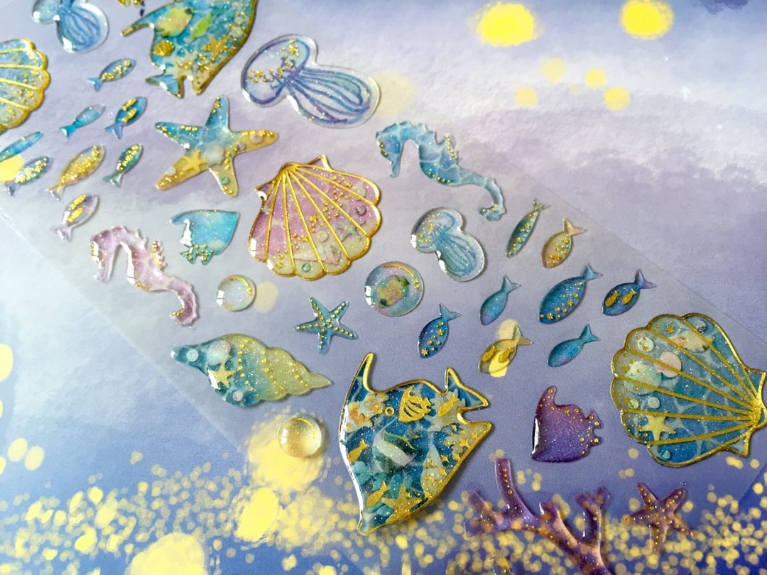 Sea World Sticker Beautiful Sea Shell Jellyfish Seahorse Epoxy Sticker ...