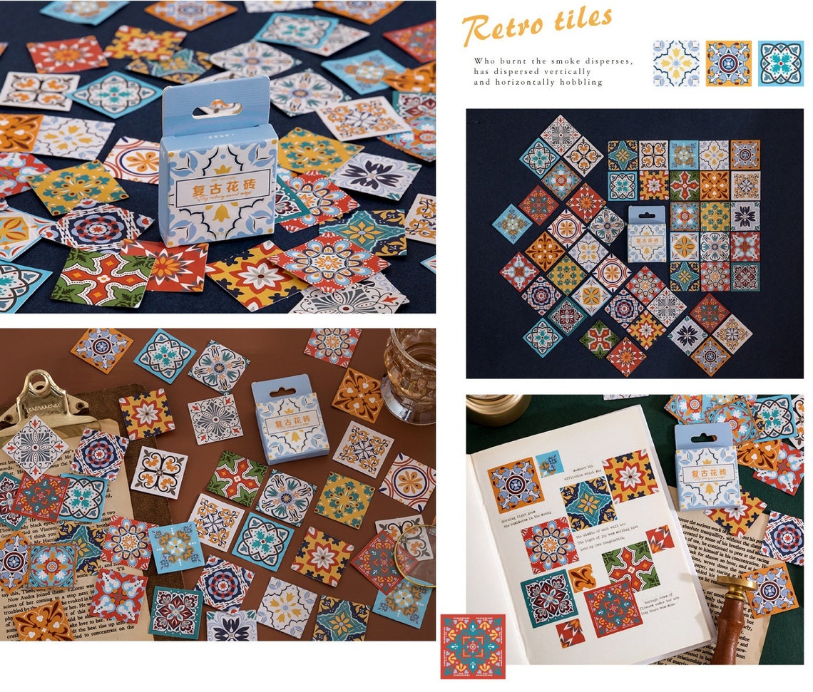 46 Tile Stickers Mini Tile Retro Boho Tile Vintage Bohemian - Etsy