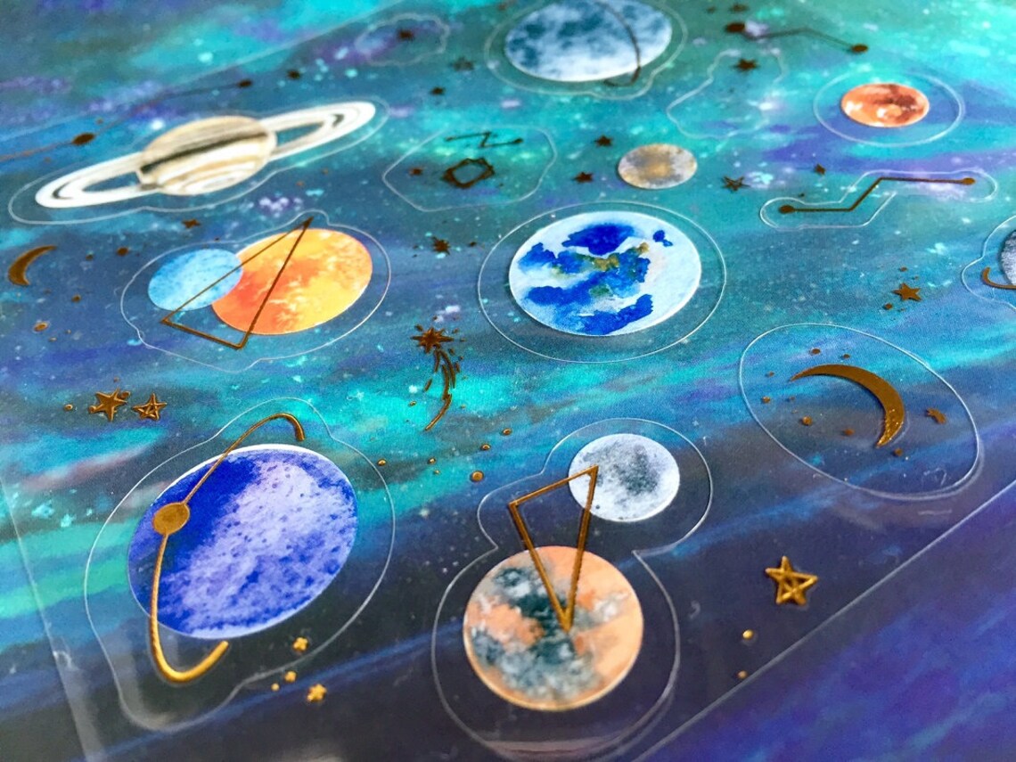 Solar System Planets Outer Space Theme Sticker Moon Earth - Etsy