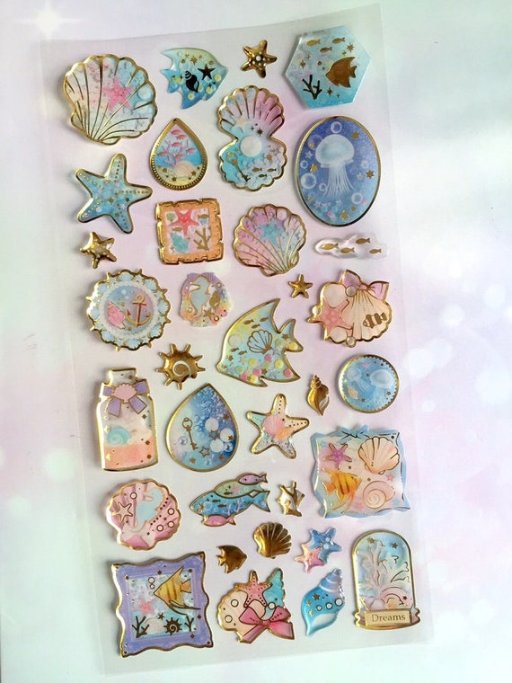 sea world sticker underwater theme sea shell jellyfish Epoxy sticker ...