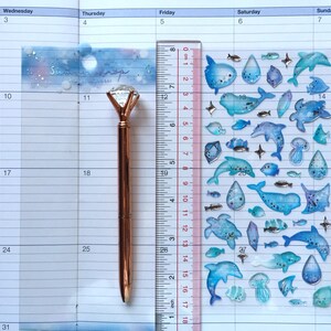 Light Blue Sea World Sticker Underwater Decor Blue Dolphin Jellyfish ...