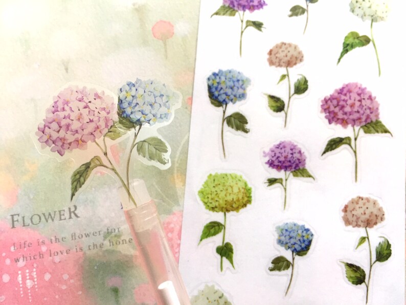 Hydrangea Flower Sticker Flower Art Romantic Watercolor Flower | Etsy