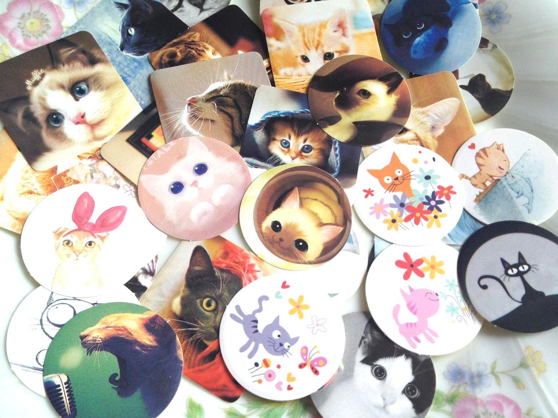 Cartoon Cat Label Meow Meow Sticker Kawaii Flower Cat Kitty | Etsy