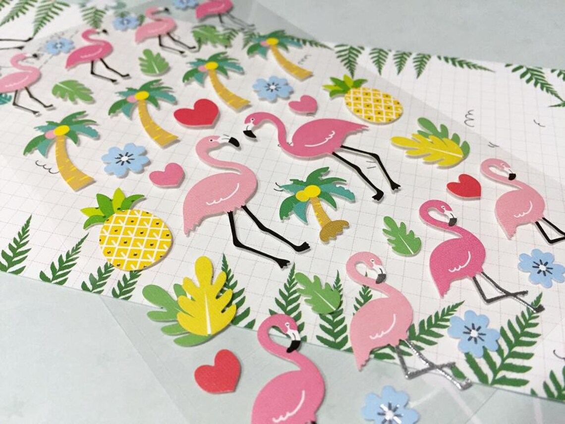 Flamingo Sticker Flamingo Bird Pink Bird Sticker Palm Tree | Etsy