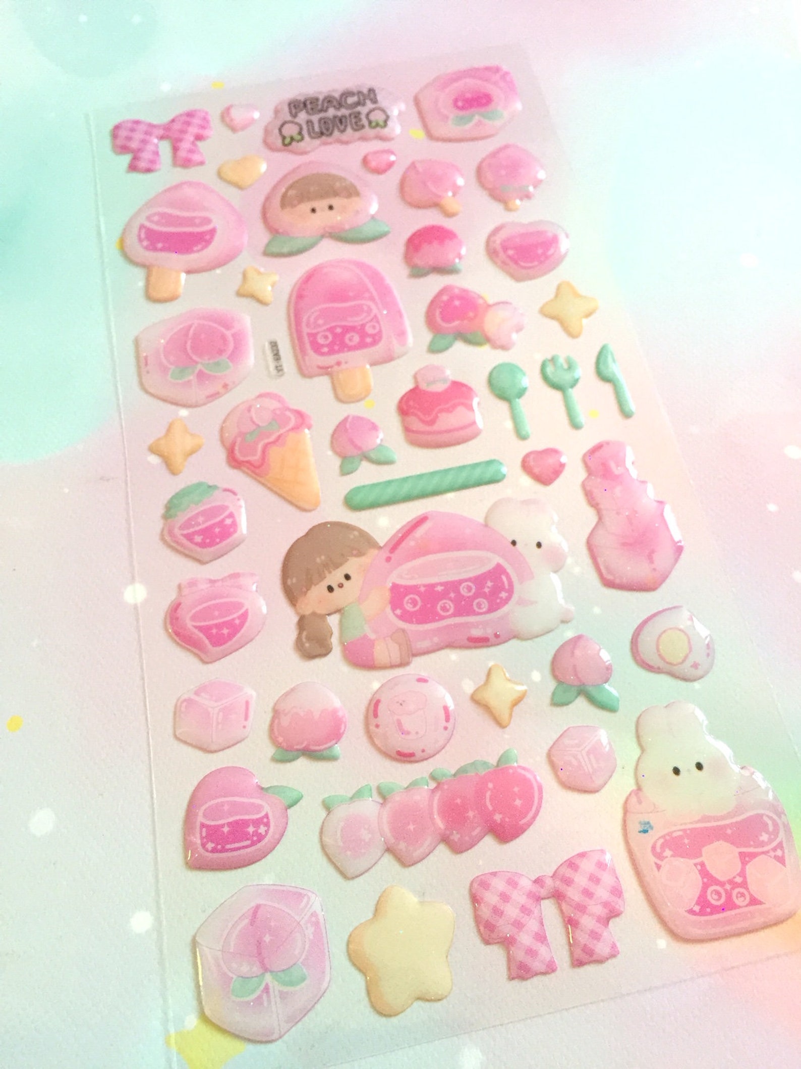 Peach Dessert Epoxy Sticker Sweet Peach Candy Little Girl Rabbit Juicy ...