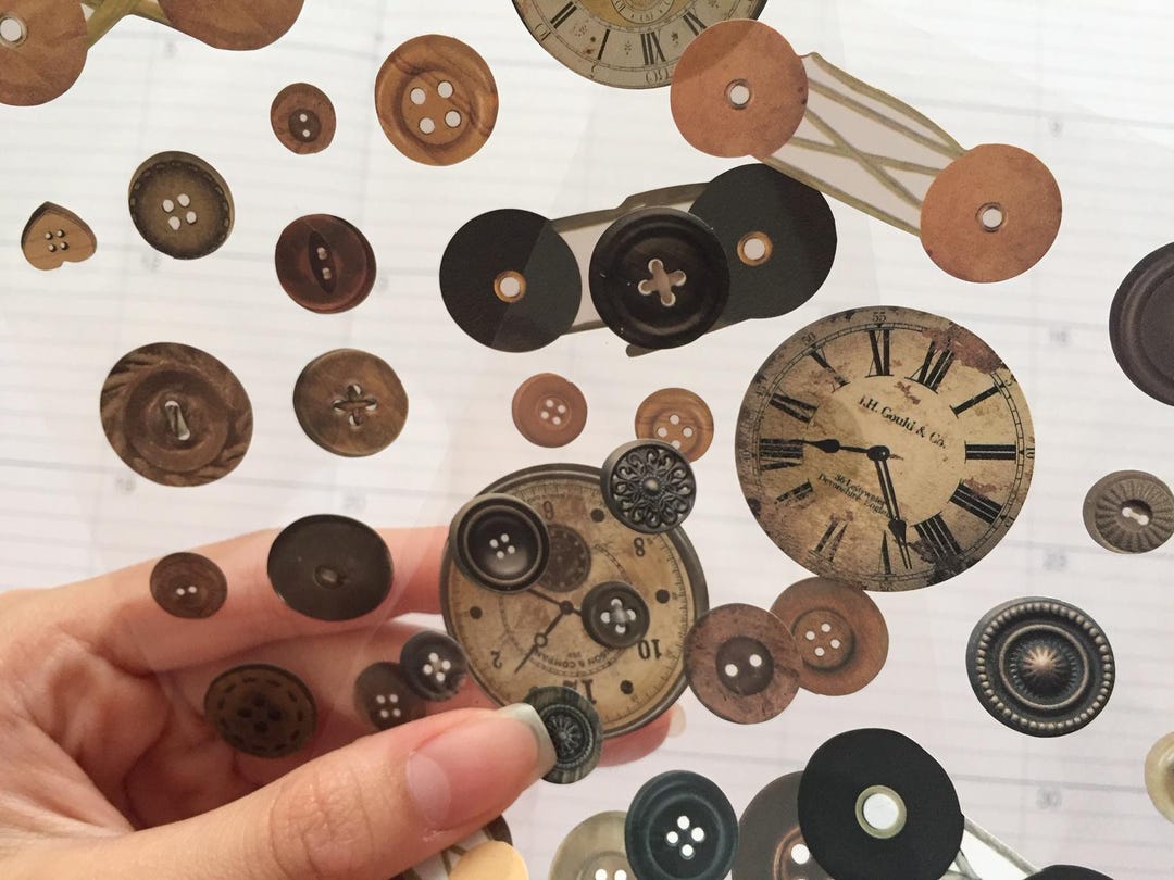 Retro Buttons Clock Stickers 2D Button Craft Button Art Button Classic ...
