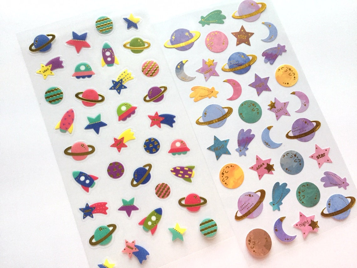 Spaceship Outer Space Sticker Mini Planets Shooting Star | Etsy