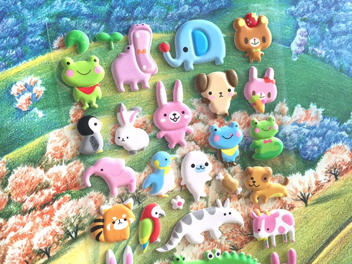 Nursery Animal Sticker Cute Animal Cartoon Zoo Party Puffy - Etsy