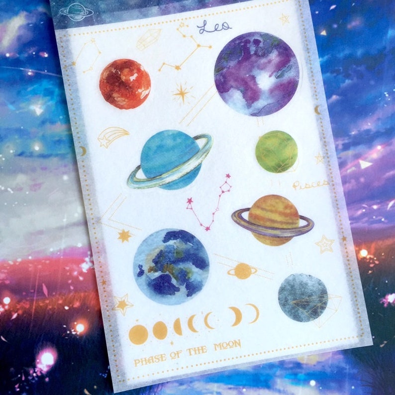 2 Sheets Solar System Planets Stickers Outer Space Moon Earth | Etsy