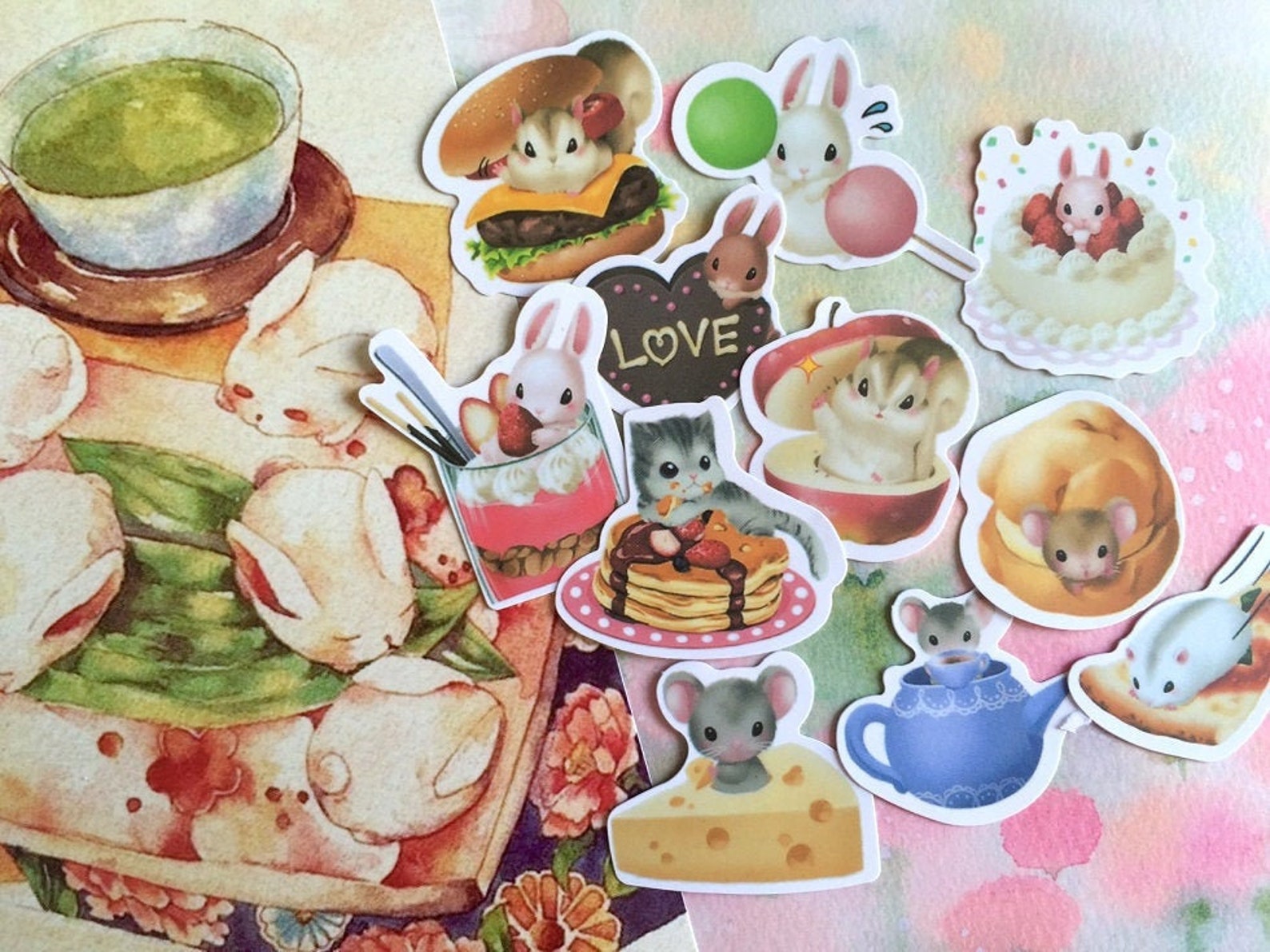 35 Cute Pet Animal Cute Food Sticker Rabbit Cat Adorable Pet - Etsy