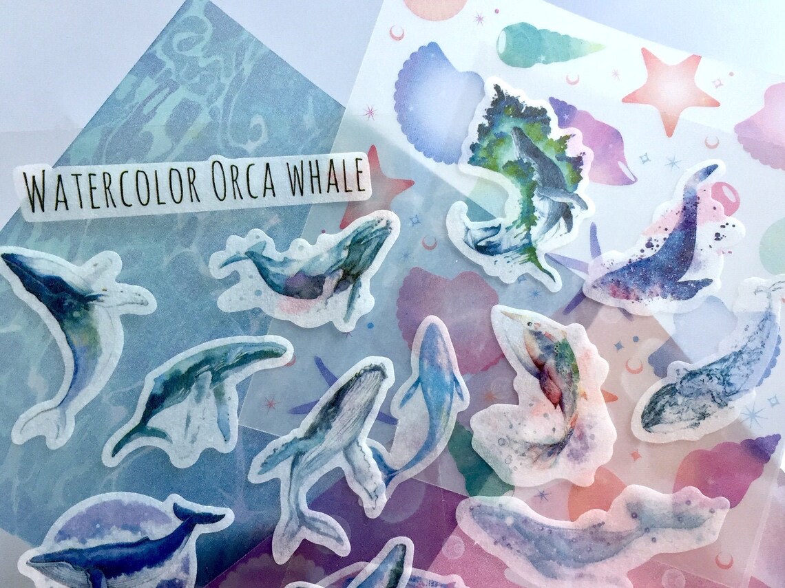 6 Sheets Blue Whale Theme Sticker 8 Sheets Ocean Background Sticker ...