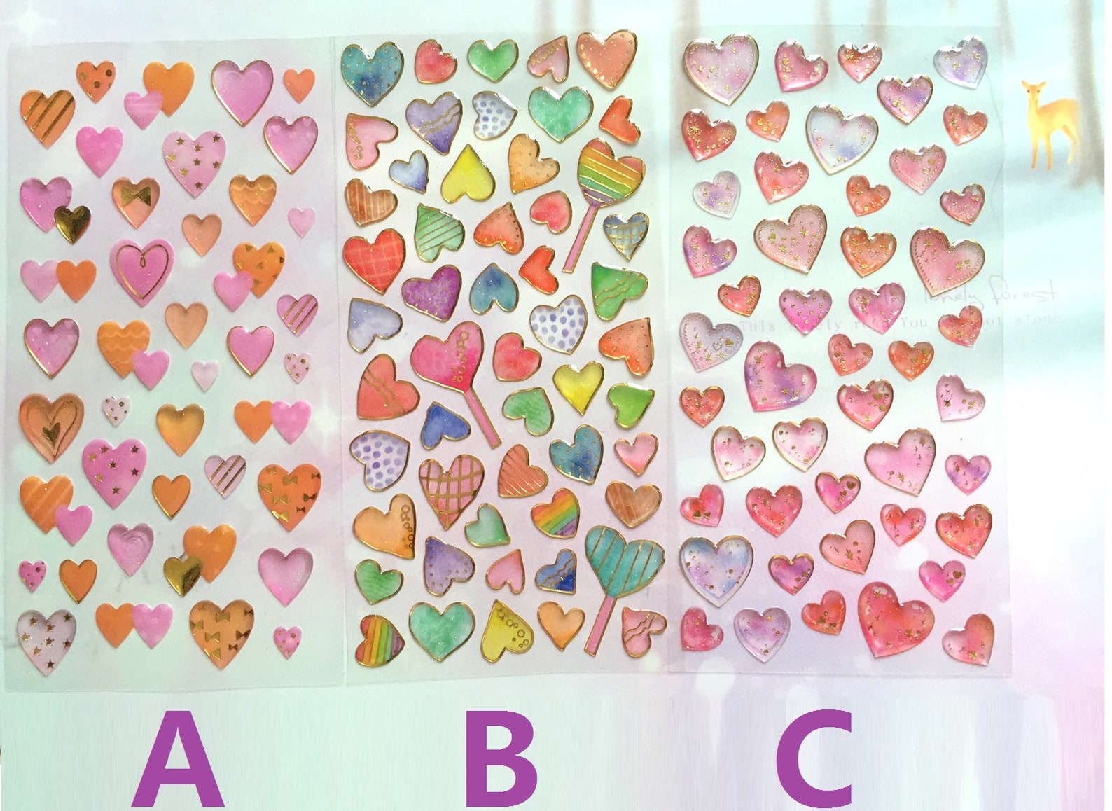 Fancy Heart Sticker Colorful Sweet Heart Pink Heart Epoxy - Etsy