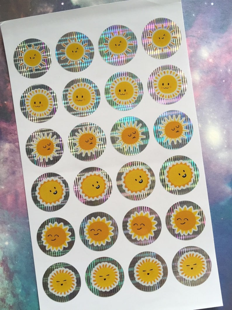 Sun Star Sticker Glitter Star Shimmer Star Shinny Sun Hologram Star ...