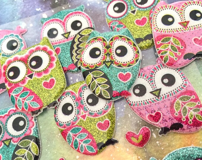Glitter Owl Sticker Pretty Owl Big Eyes Owl Cute Owl Colorful Owl Puffy ...