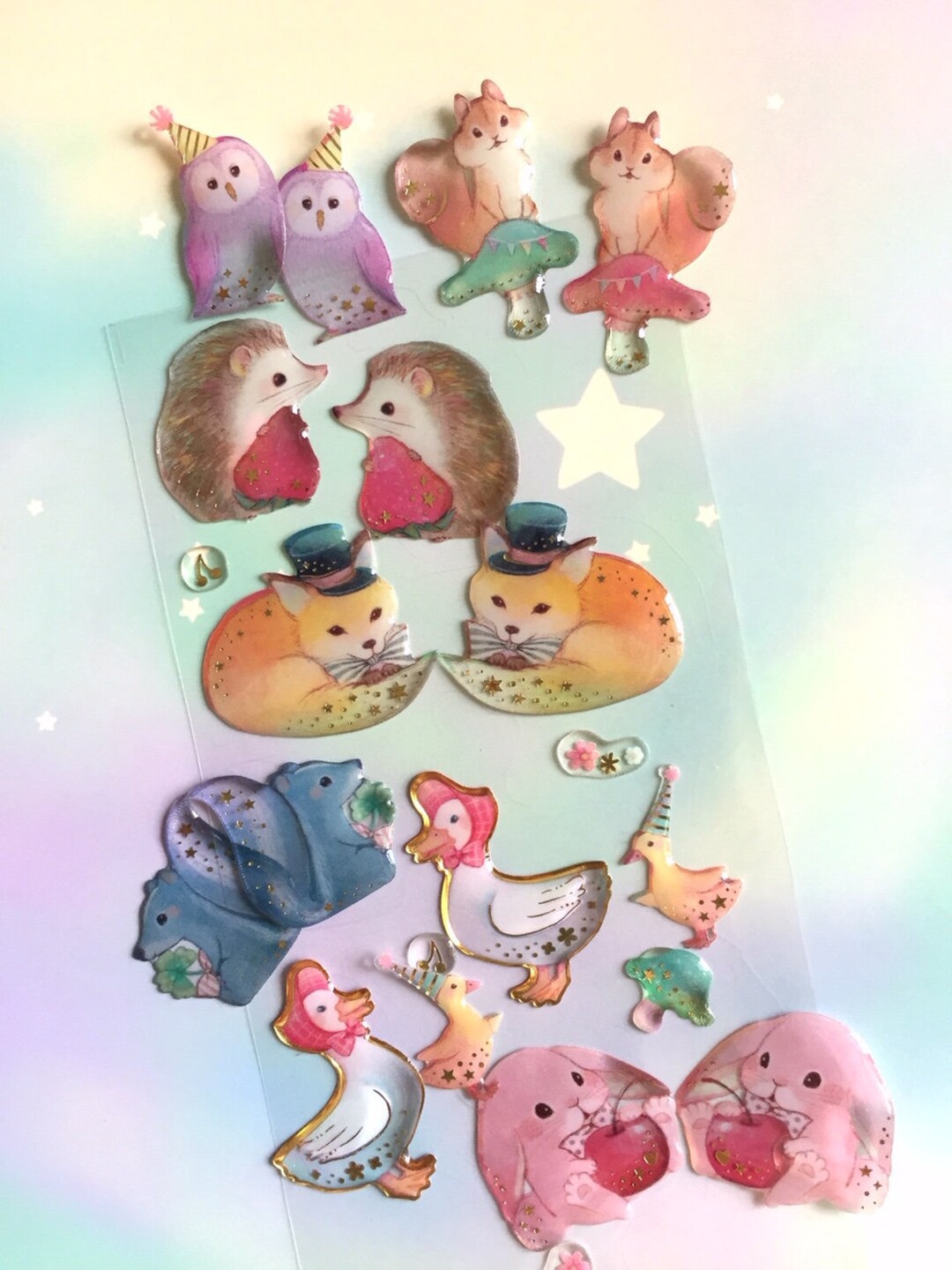 Animal Couples Sticker Rabbit Squirrel Owl Rabbit Fox Goose Duck ...