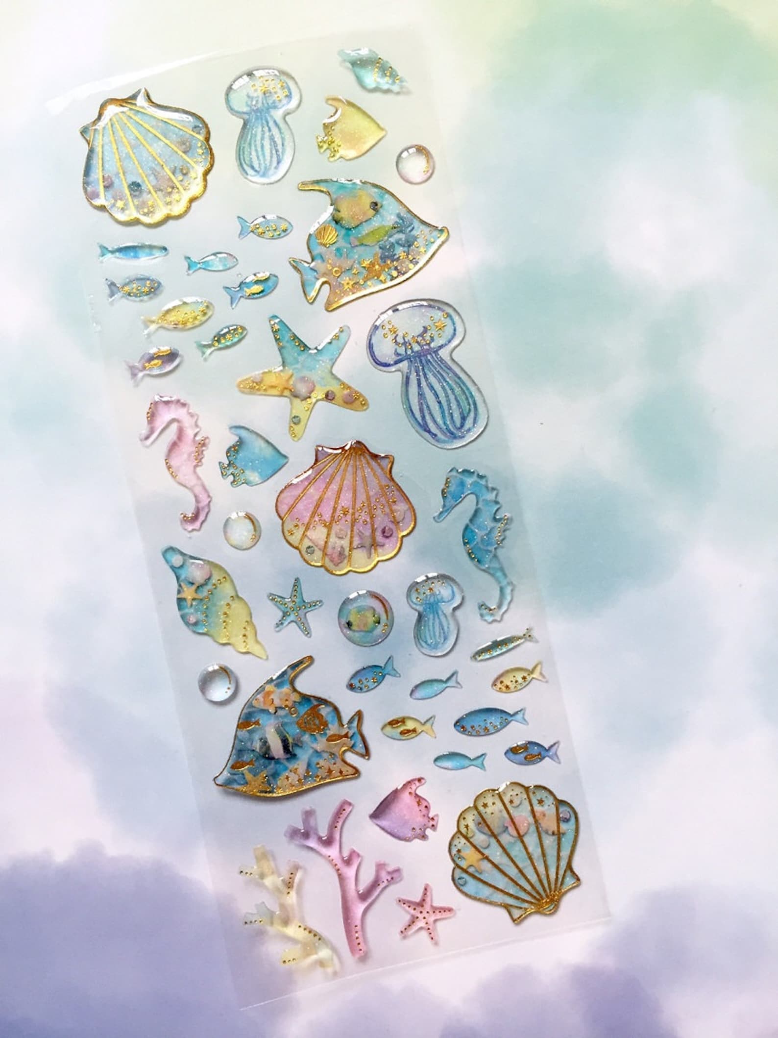 Sea World Sticker Beautiful Sea Shell Jellyfish Seahorse Epoxy - Etsy