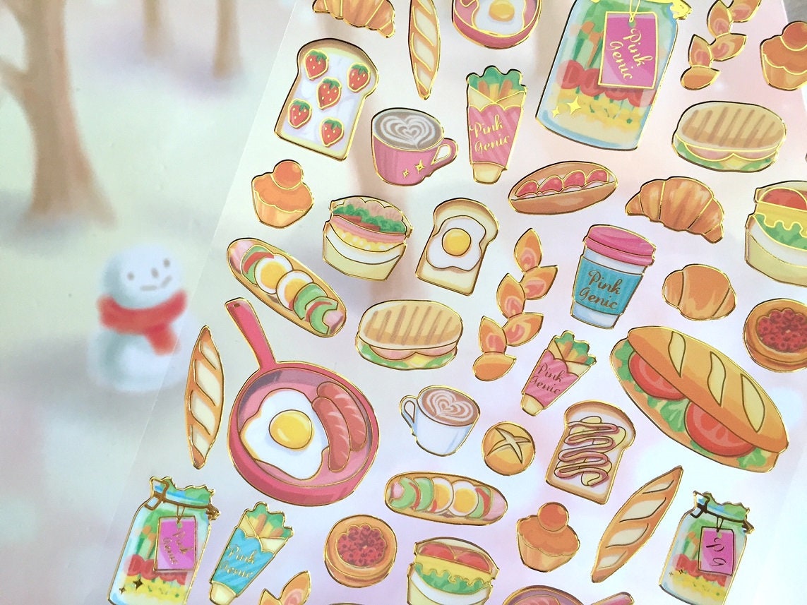 Breakfast food stickers Brunch lunch yummy fried egg french | Etsy