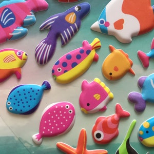 Mini Colorful Fish Puffy Sticker Cute Tropical Fish Rare Deep Blue Sea ...