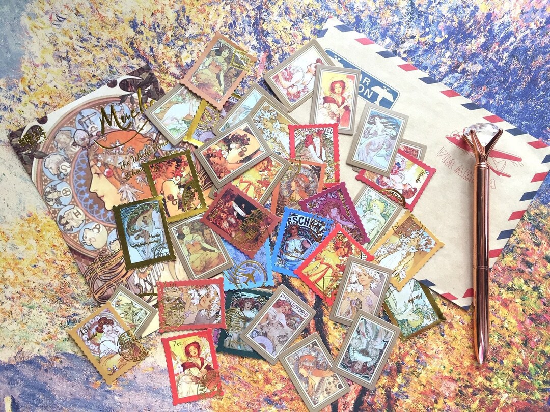 40 Alphonse Maria Mucha Artworks Stickers Mini Mucha Art Nouveau Art ...