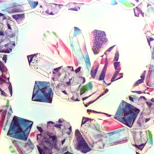 48 Raw Crystal Sticker Colorful Stone Raw Gemstone Flake Sticker ...