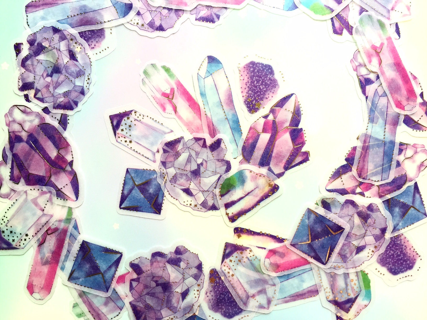 48 raw crystal sticker colorful stone raw gemstone flake | Etsy