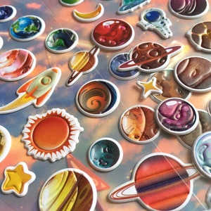 2 Sheets Outer Space Planets Sticker Colorful Galaxy World Puffy ...