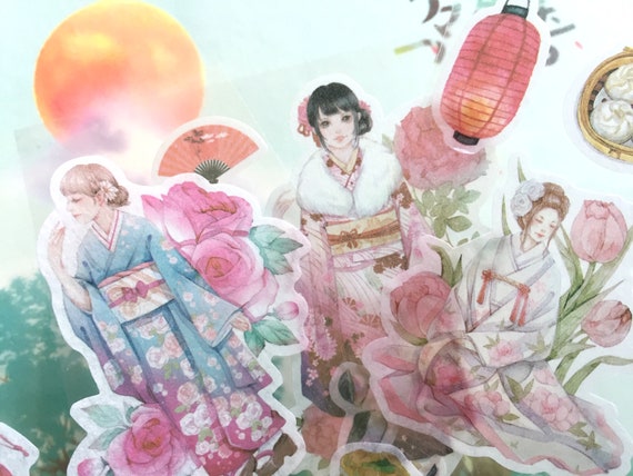 6 Sheets Kimono Girl Sticker Japan Themed Ancient Japan Geisha | Etsy