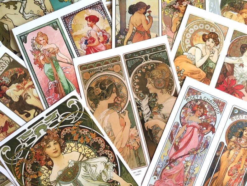 Set of 30 Alphonse Maria Mucha postcards Mucha art nouveau | Etsy