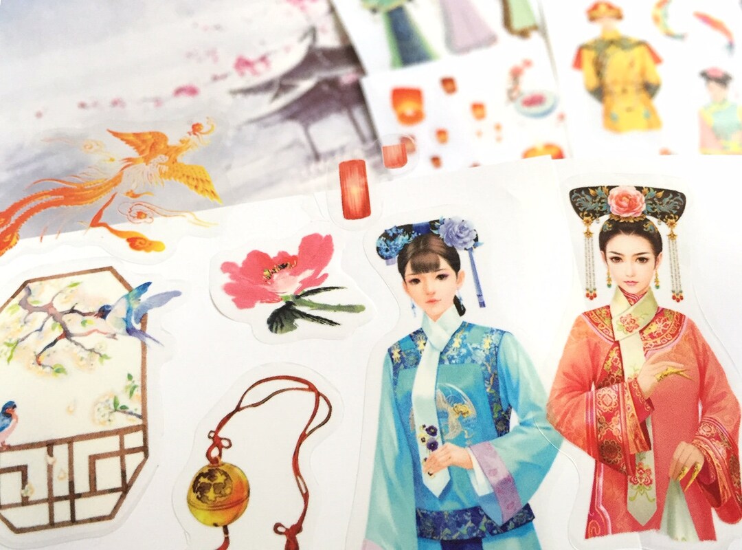 Set of 6 Ancient China Sticker Chinese Princess Beauty Qing Dynasty ...