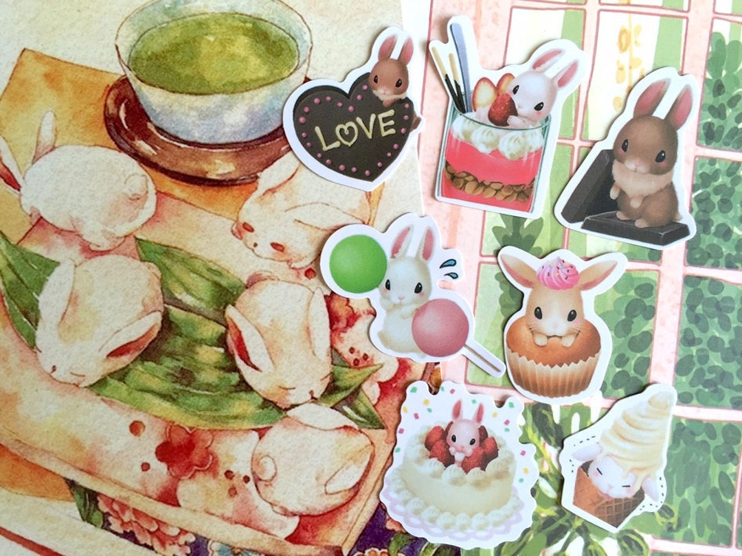 35 Cute Pet Animal Cute Food Sticker Rabbit Cat Adorable Pet - Etsy