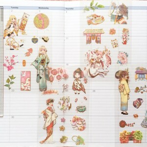 4 Sheets Japan Comic Girl Sticker Traditional Kimono Anime Cartoon ...
