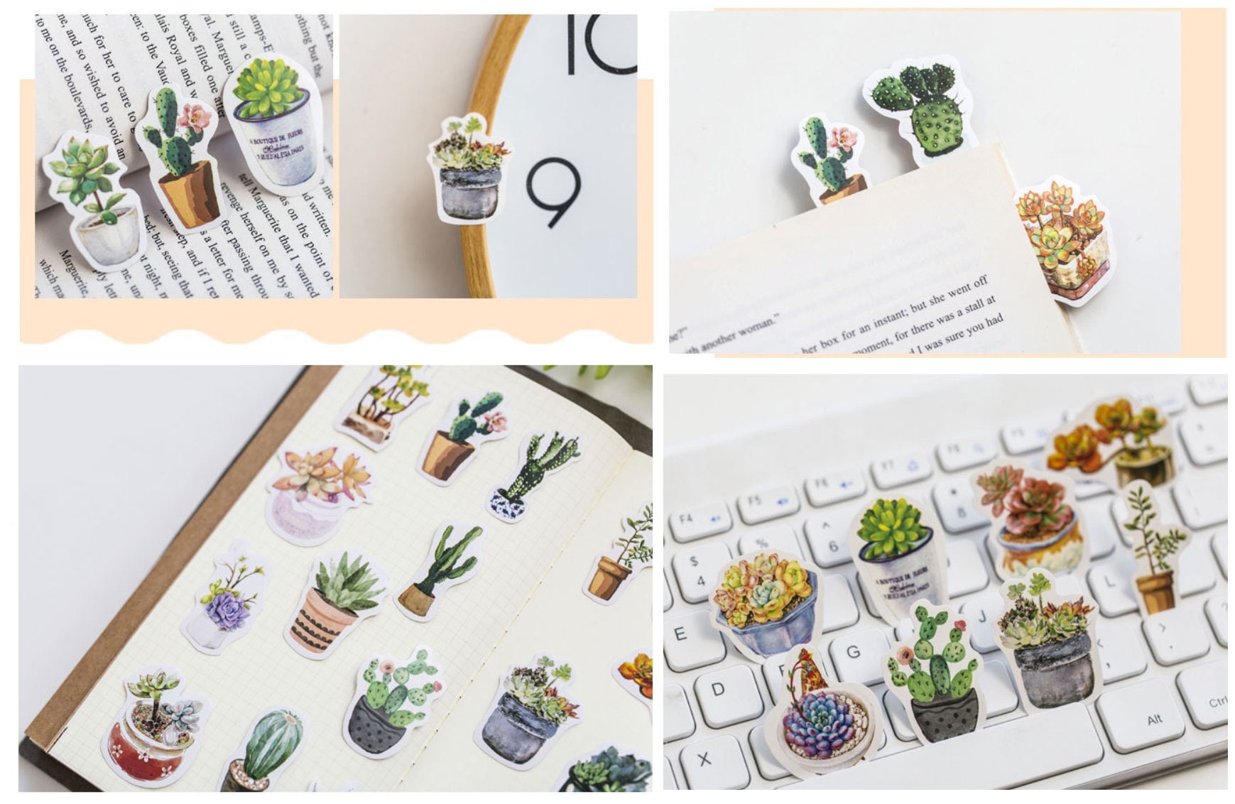 50 Mini Potted Plant Sticker Fat Plant Cactus Chart Botany Art Print ...