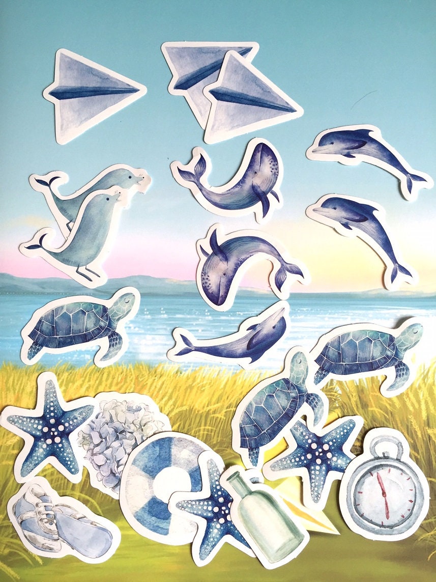 45 nautical theme sticker blue tone blue series blue whale | Etsy