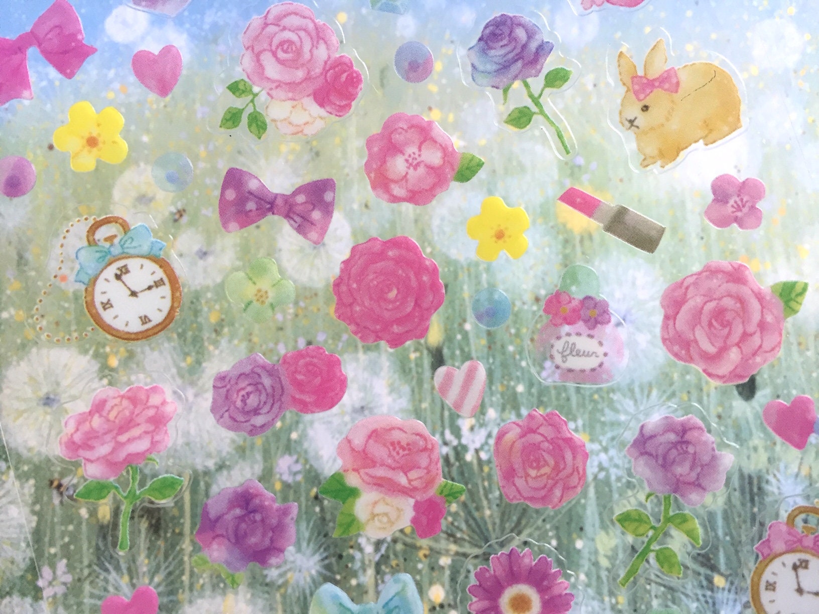 Rabbit Flower Sticker Cute Rabbit Pink Flower Themed Fancy Garden ...