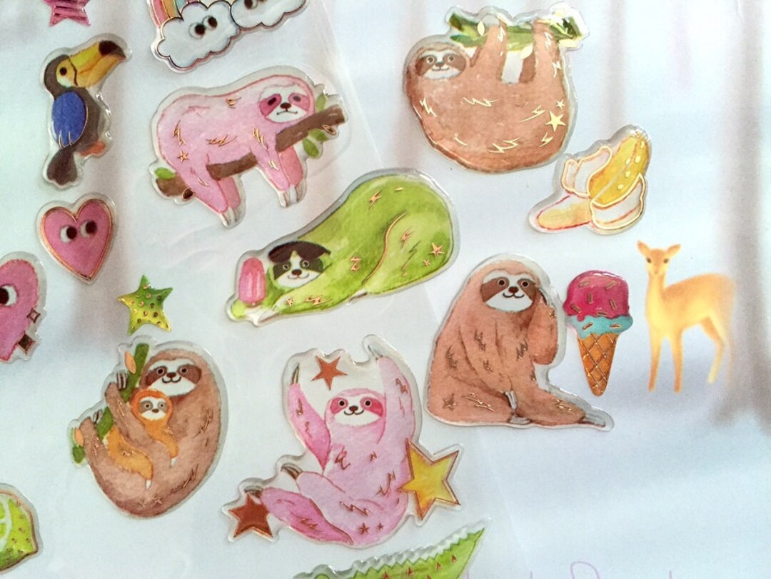 Baby Sloth Sticker Wild Animal Safari Toucan Leopard Cute Sloth Epoxy ...