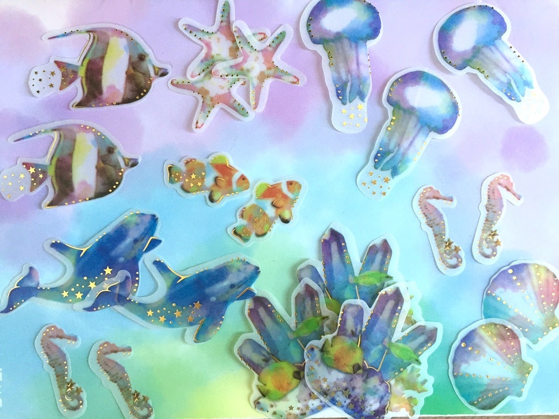 32 Sea Animal Sticker Blue Whale Jellyfish Tropical Fishes | Etsy
