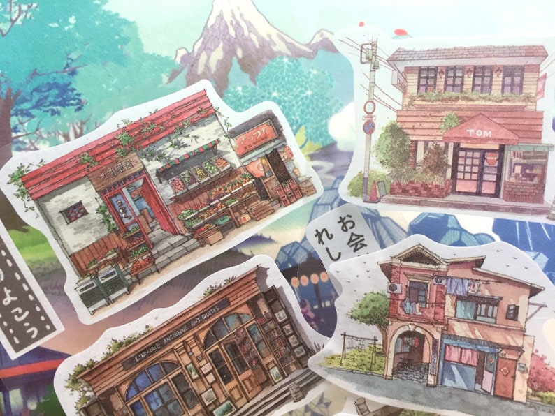 Set of 6 Retro House Sticker Vintage Shop Characteristic Shop | Etsy