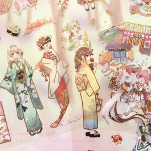 4 Sheets Japan Comic Girl Sticker Traditional Kimono Anime Cartoon ...