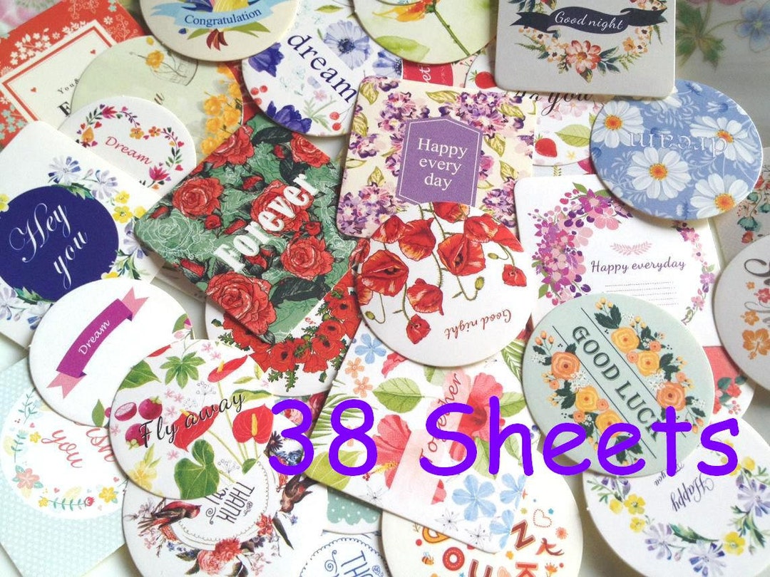 38 Flower Lable Sticker Set Rose Floral Round Sticker Colorful Flower ...